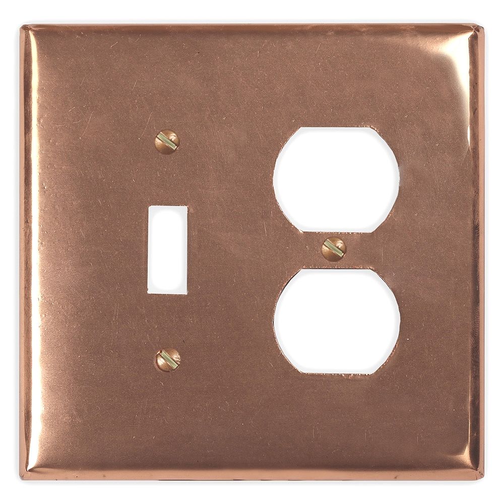 Raw Copper 1 Toggle 1 Outlet Copper Switch Plate Rawccop1T1O