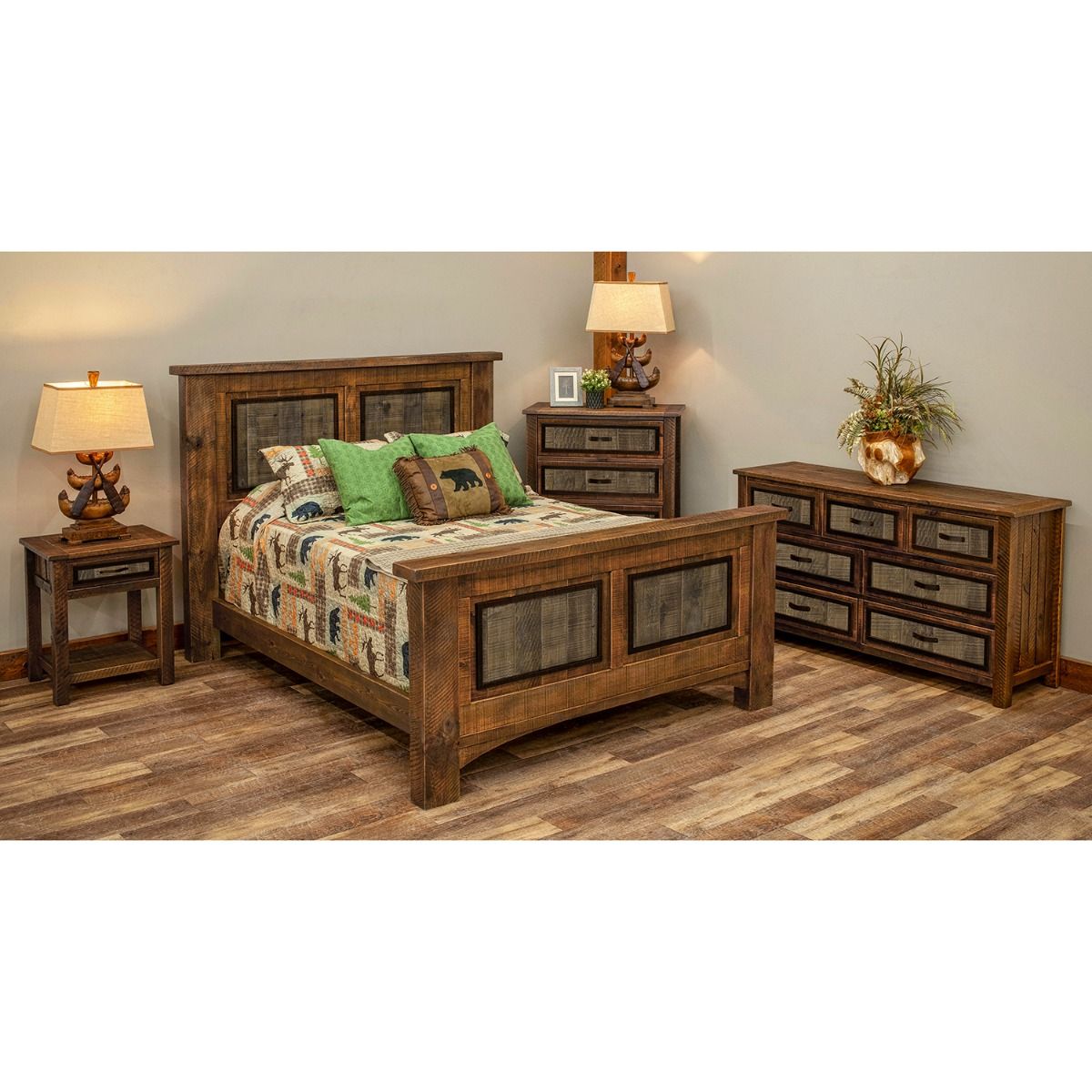 River Rustic Weathered Panel Barnwood Bed
