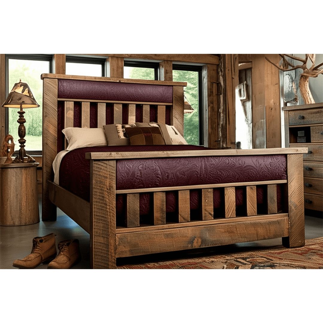 Rustic Ranchero Spindle Leather Panel Bed