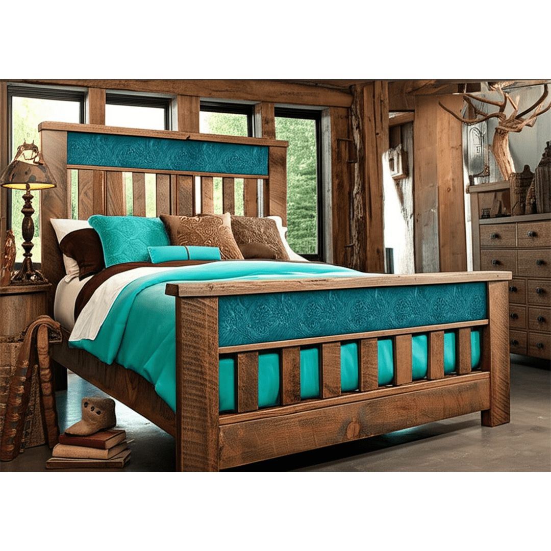 Rustic Ranchero Spindle Leather Panel Bed