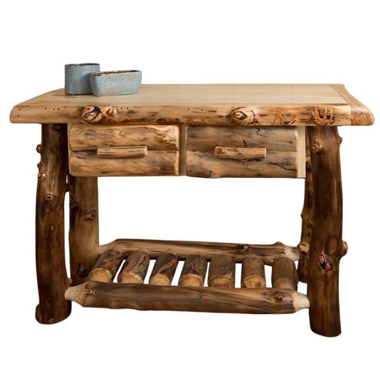 Aspen Rustic Log Sofa Table with Drawers