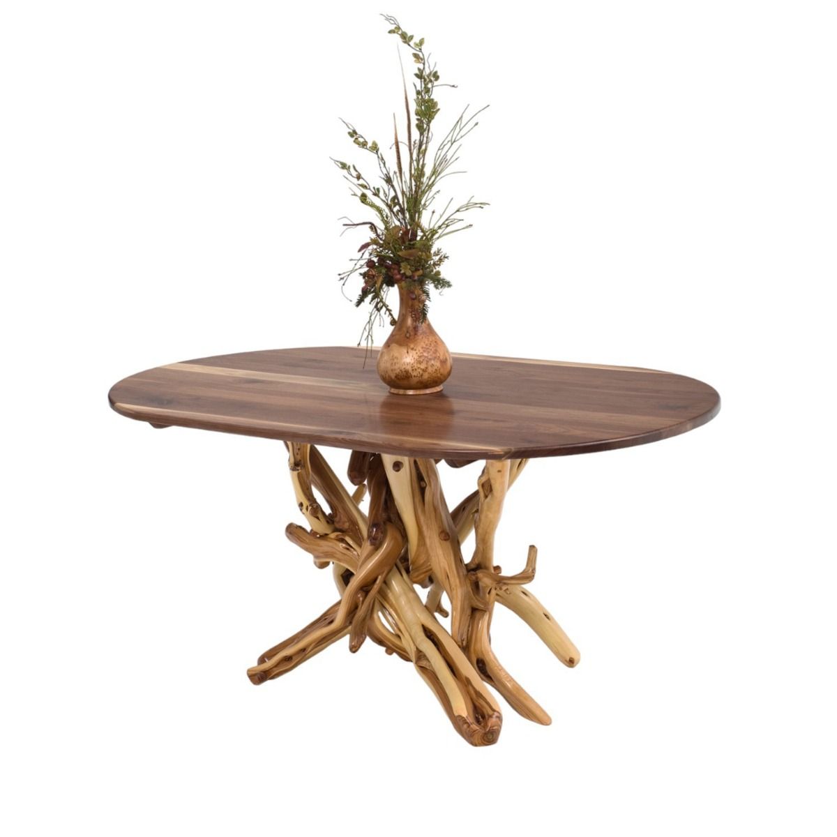 Rustic Log Dining Table with Oval Wood Top