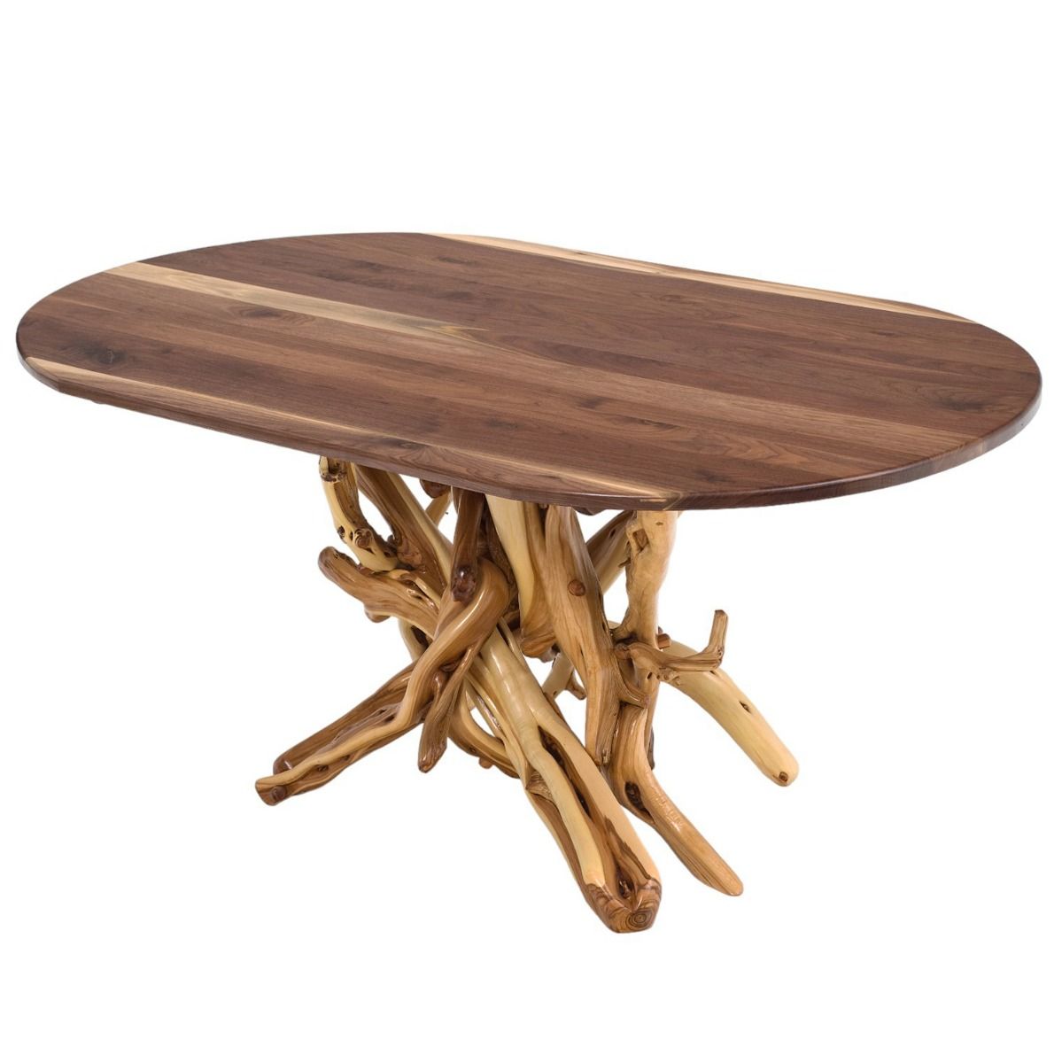 Rustic Log Dining Table with Oval Wood Top