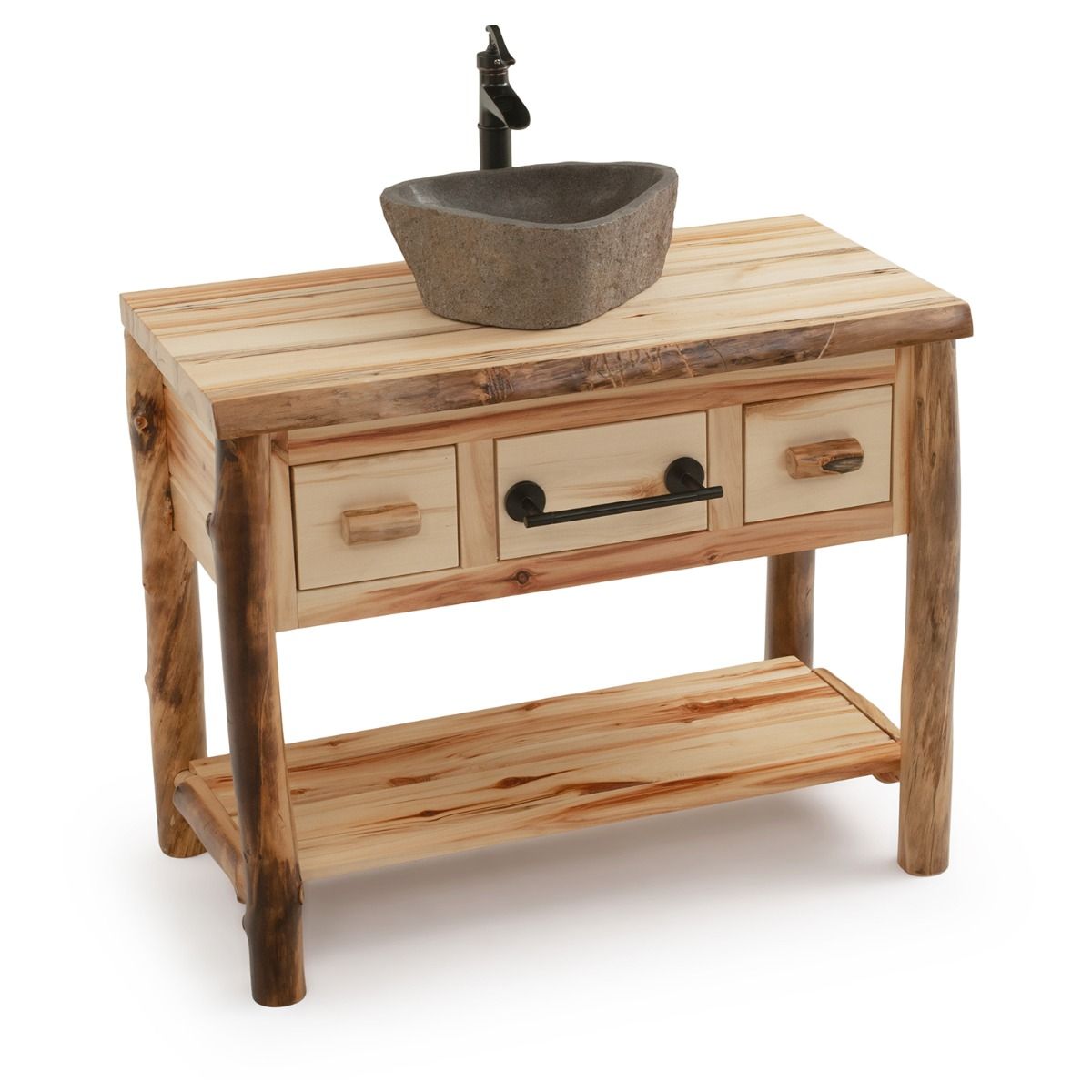 Rustic Colorado Aspen Open Log Bathroom Vanity