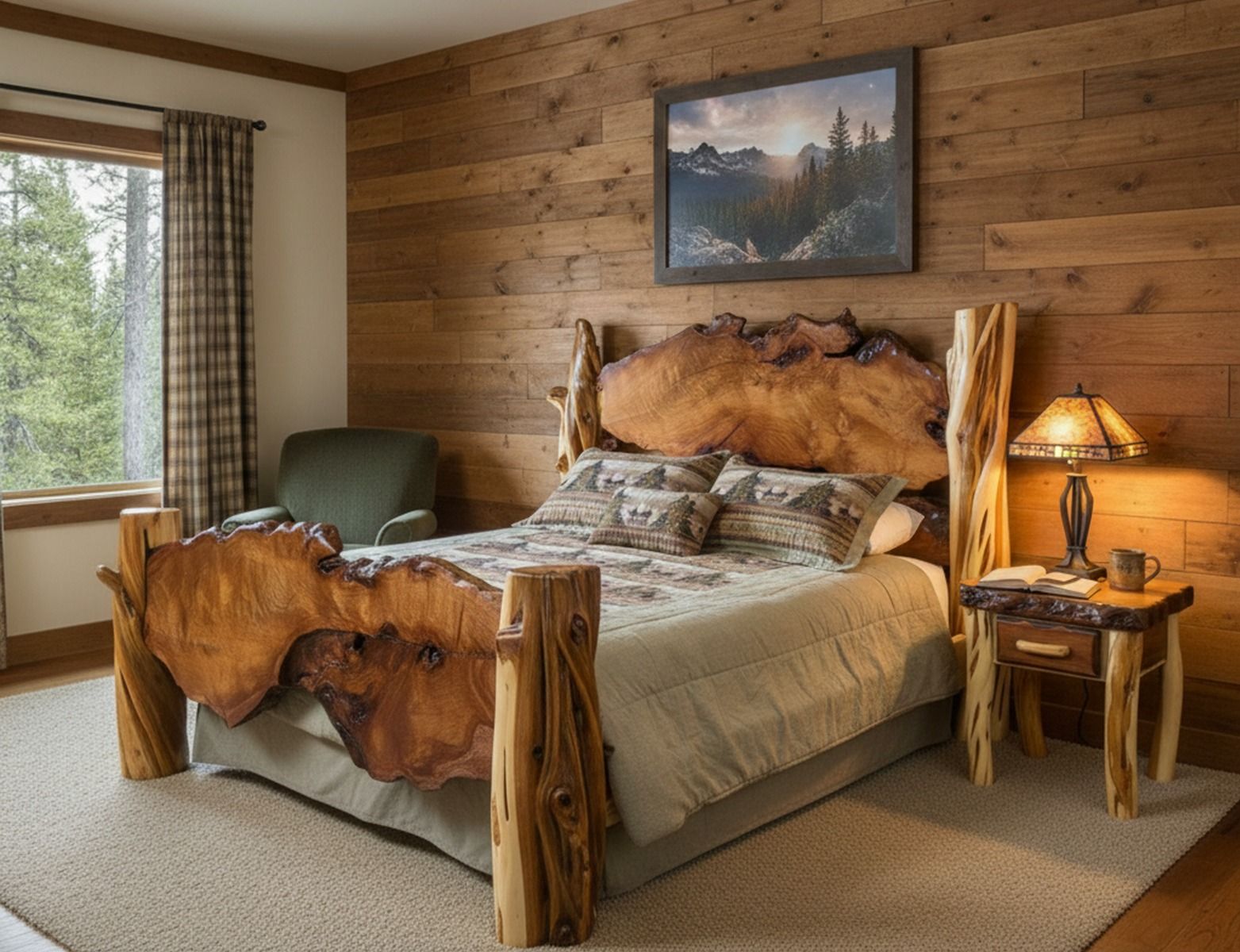 Rustic Redwood Log Bed