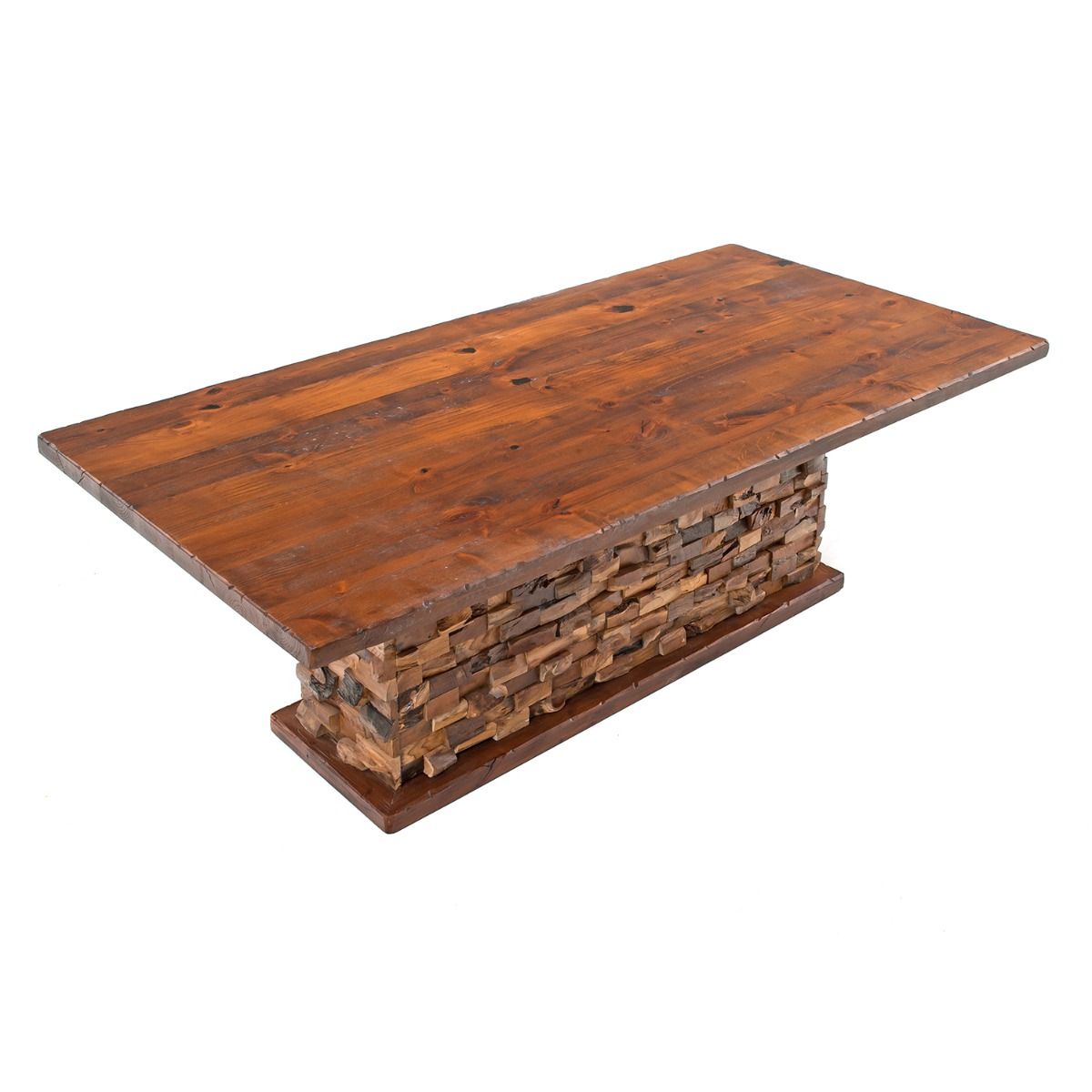 Rustic Dining Table with Stacked Wood Base