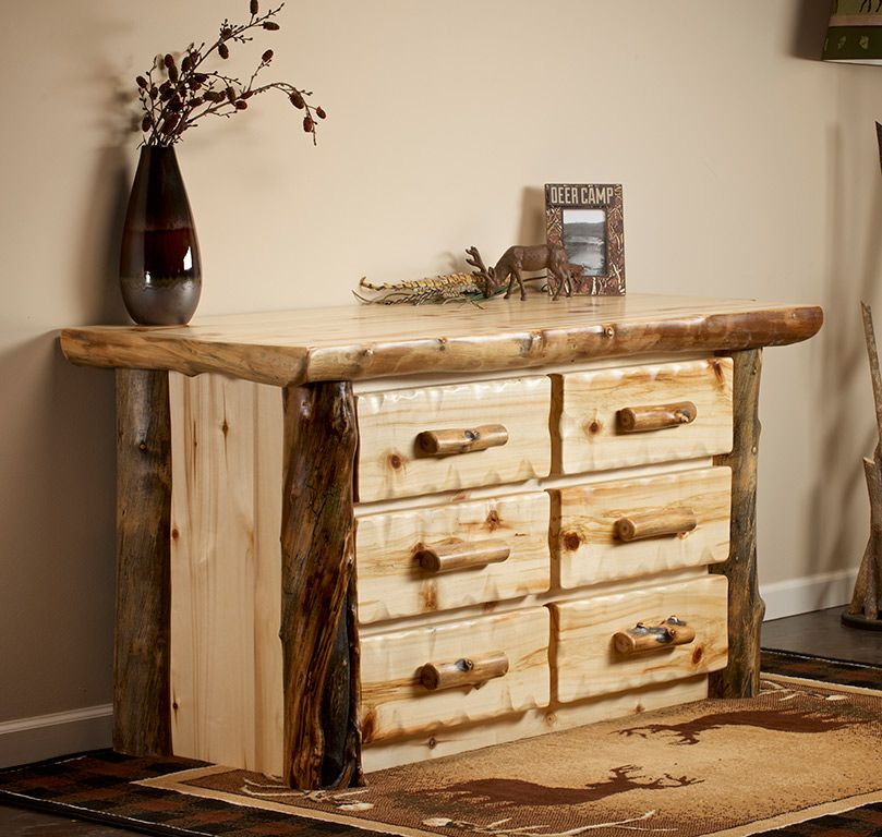 Rustic Six Drawer Aspen Log Dresser