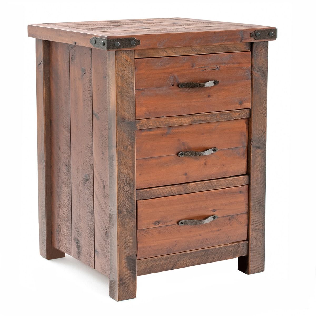 Rustic 3 Drawer Weathered Wood Nightstand