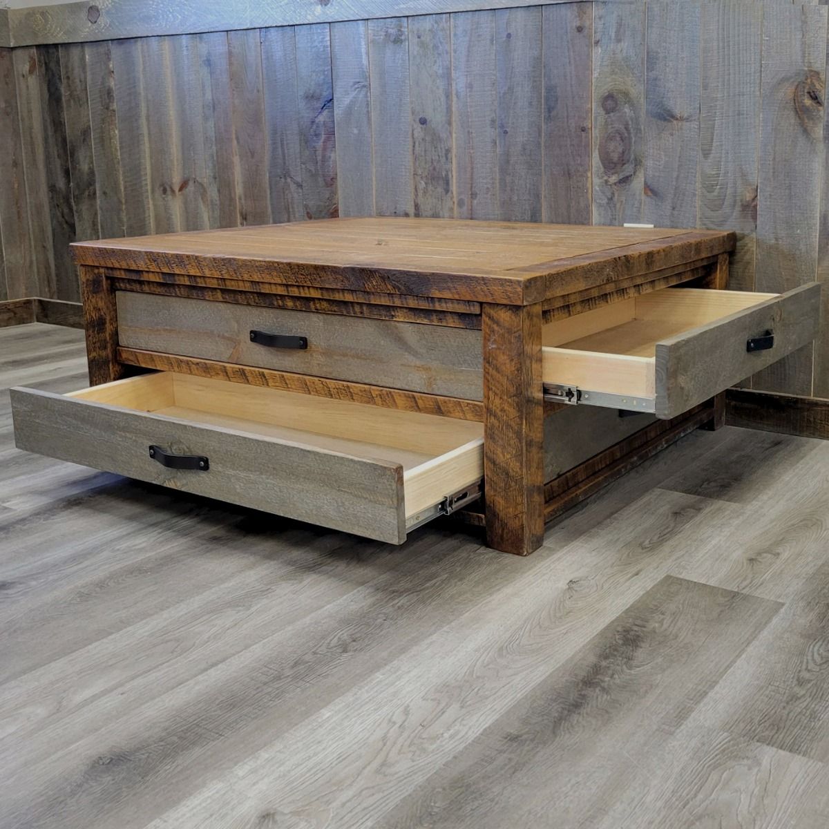 Sawmill 42" Square Barnwood Coffee Table with Drawers