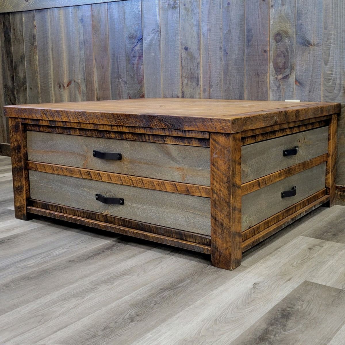 Sawmill 42" Square Barnwood Coffee Table with Drawers