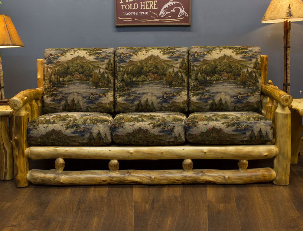 Rustic Hand Peeled Aspen Log Sofa
