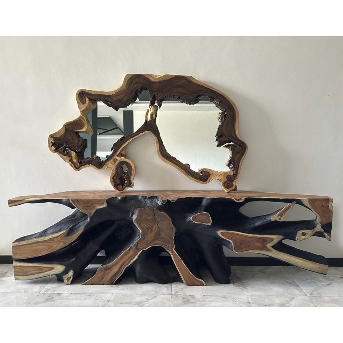 Urban Rustic Ebony Teak Root Console Table
