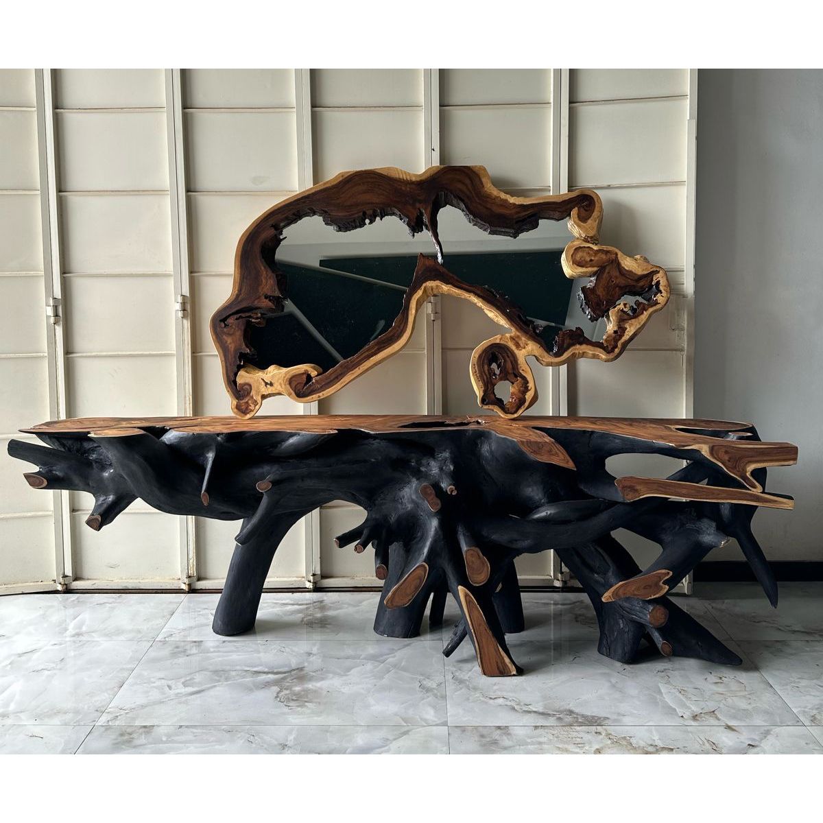 Urban Rustic Ebony Teak Root Console Table