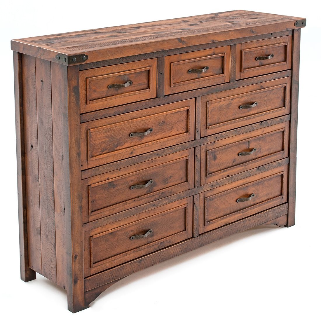 Timber Haven Rustic Nine Drawer Weathered Wood Dresser