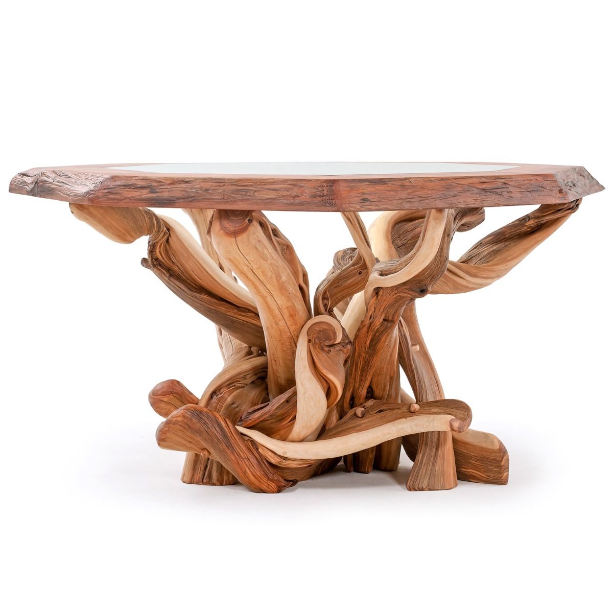 Juniper Dining Table with Redwood Top & Inlaid Glass