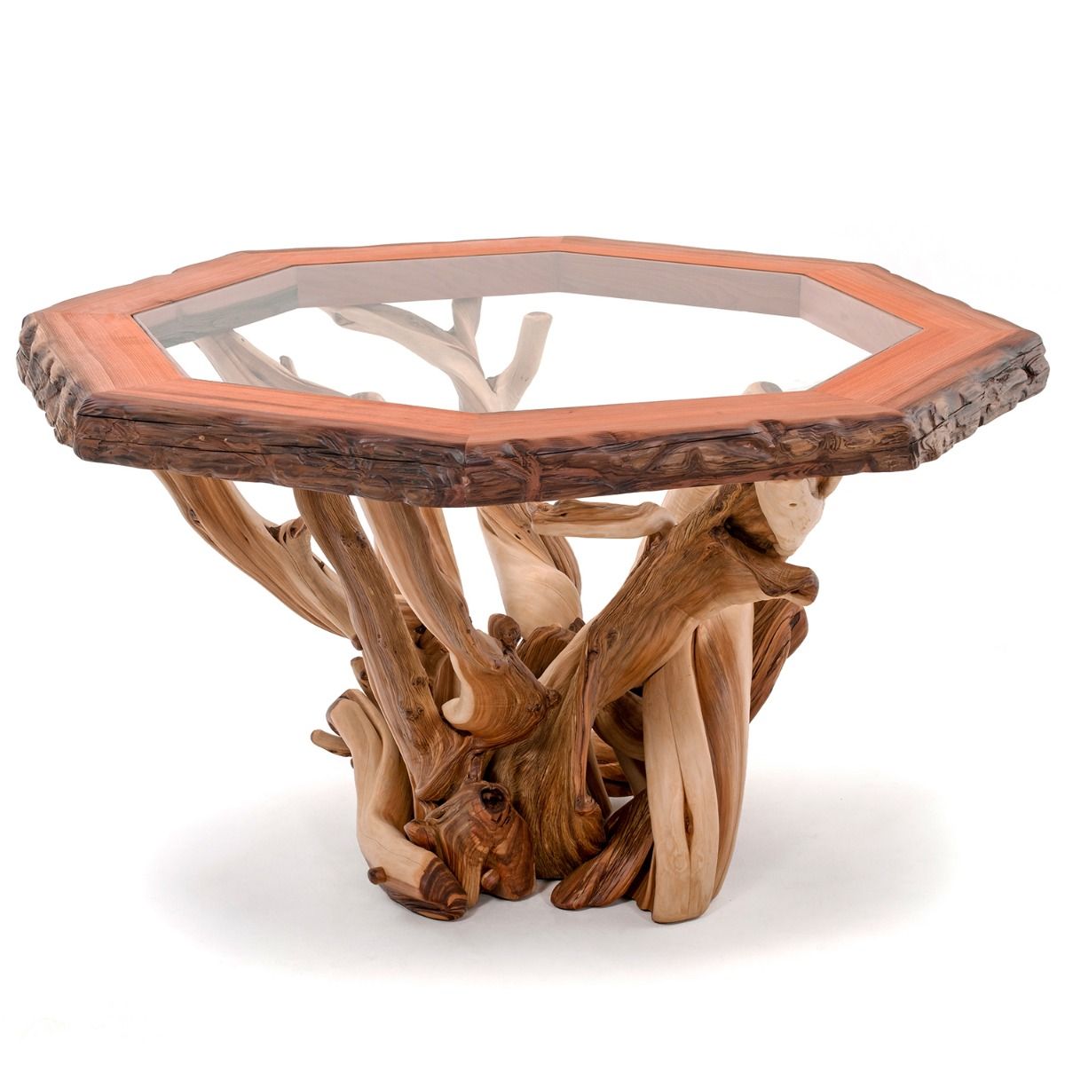 Juniper Dining Table with Redwood Top & Inlaid Glass