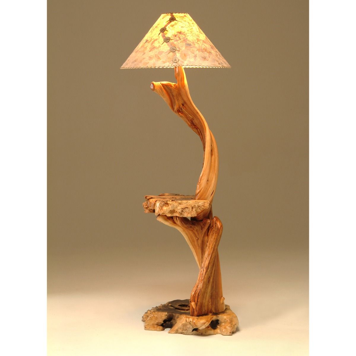 Unique Log Floor Lamp with Built in Table