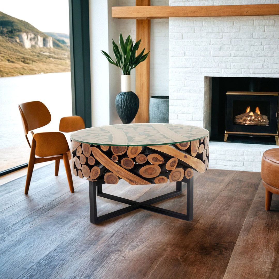 Organic Chic Round Wood Coffee Table