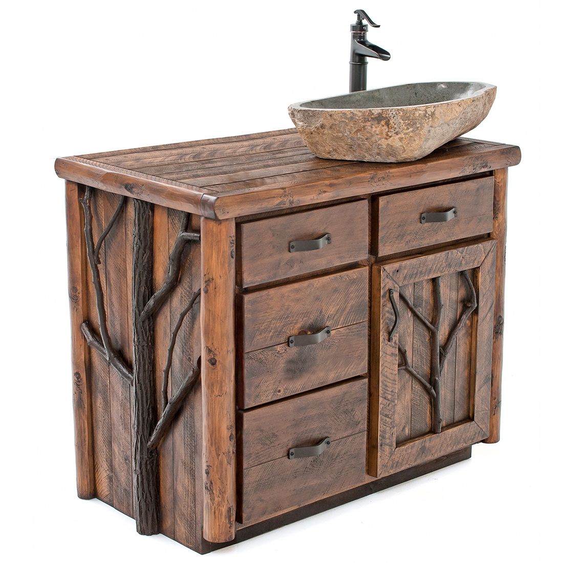 Woodland Forest Rustic Log Vanity With Tree Accents 24' - 42'