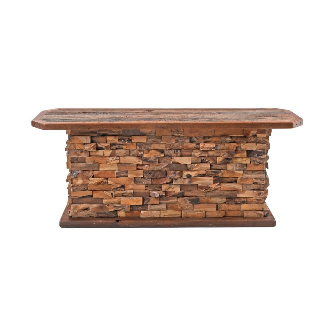 Rustic Sofa Table with Stacked Wood Base