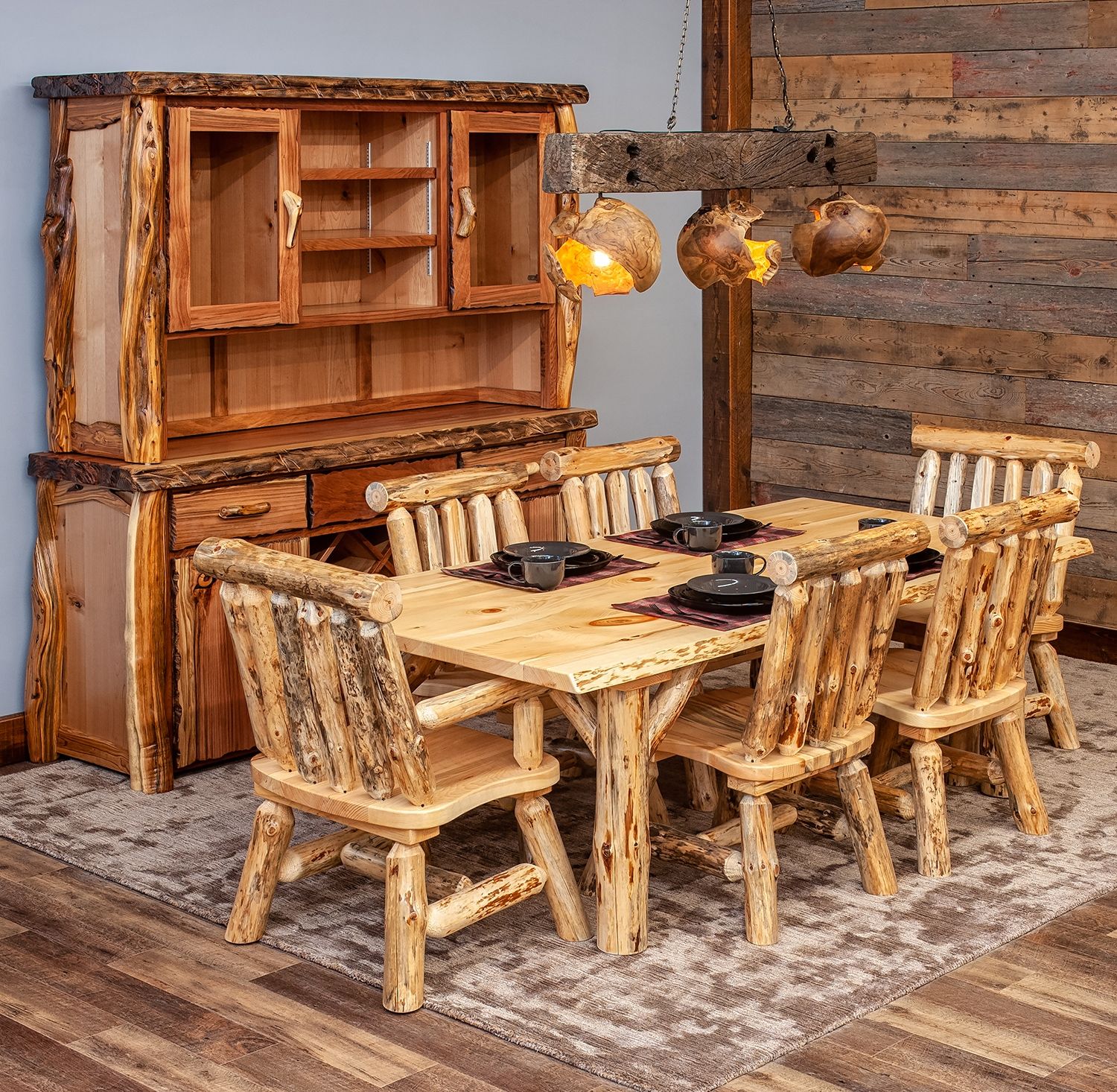 Backwoods Rustic Pine Natural Edge Log Dining Table
