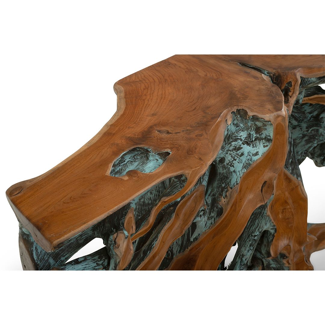 Aged-Blue Root Console Table