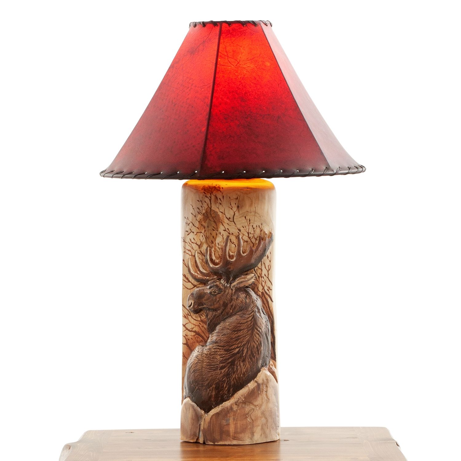 Hand Carved Rustic Log Moose Table Lamp