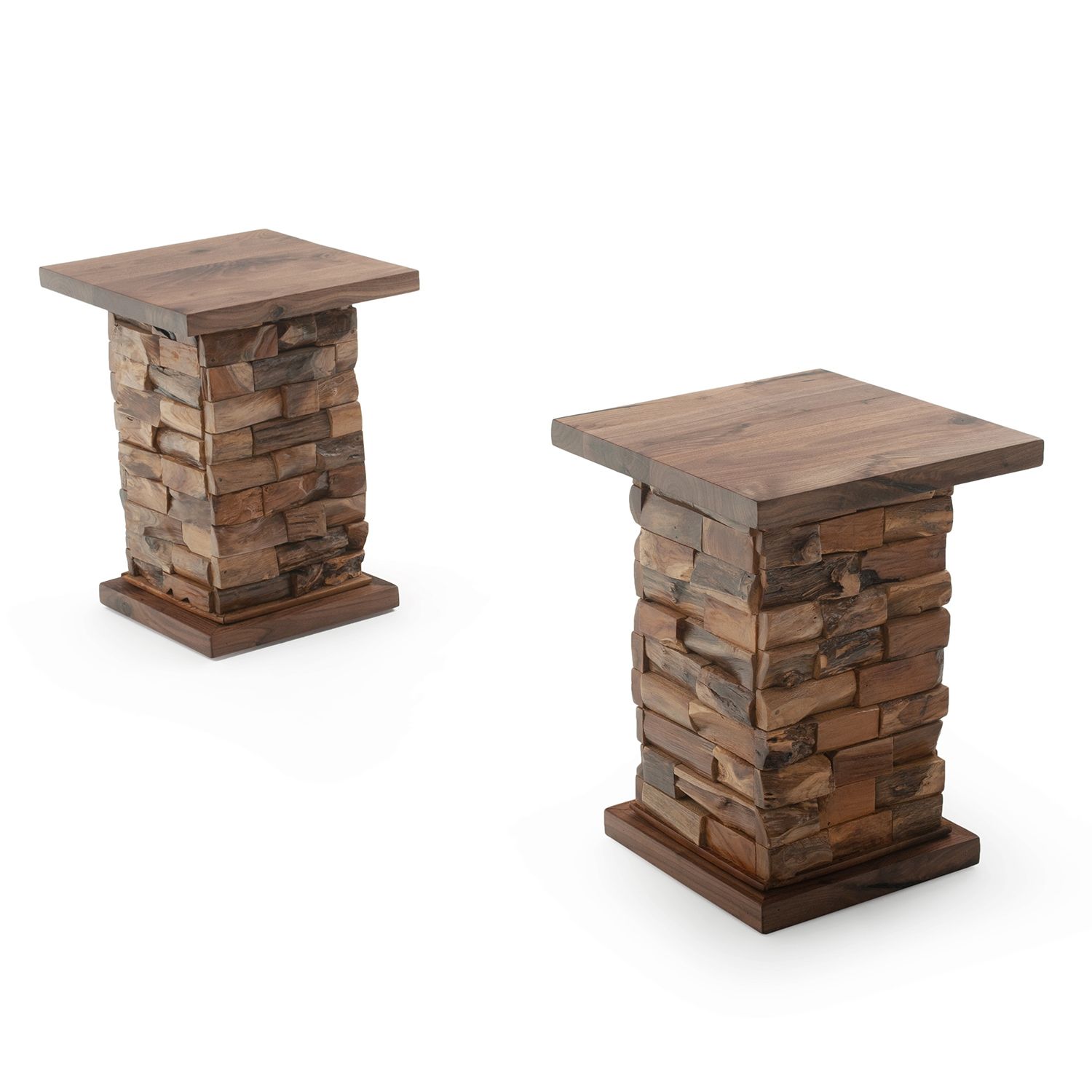 Rustic Stacked Wood Black Walnut End Table Et01015