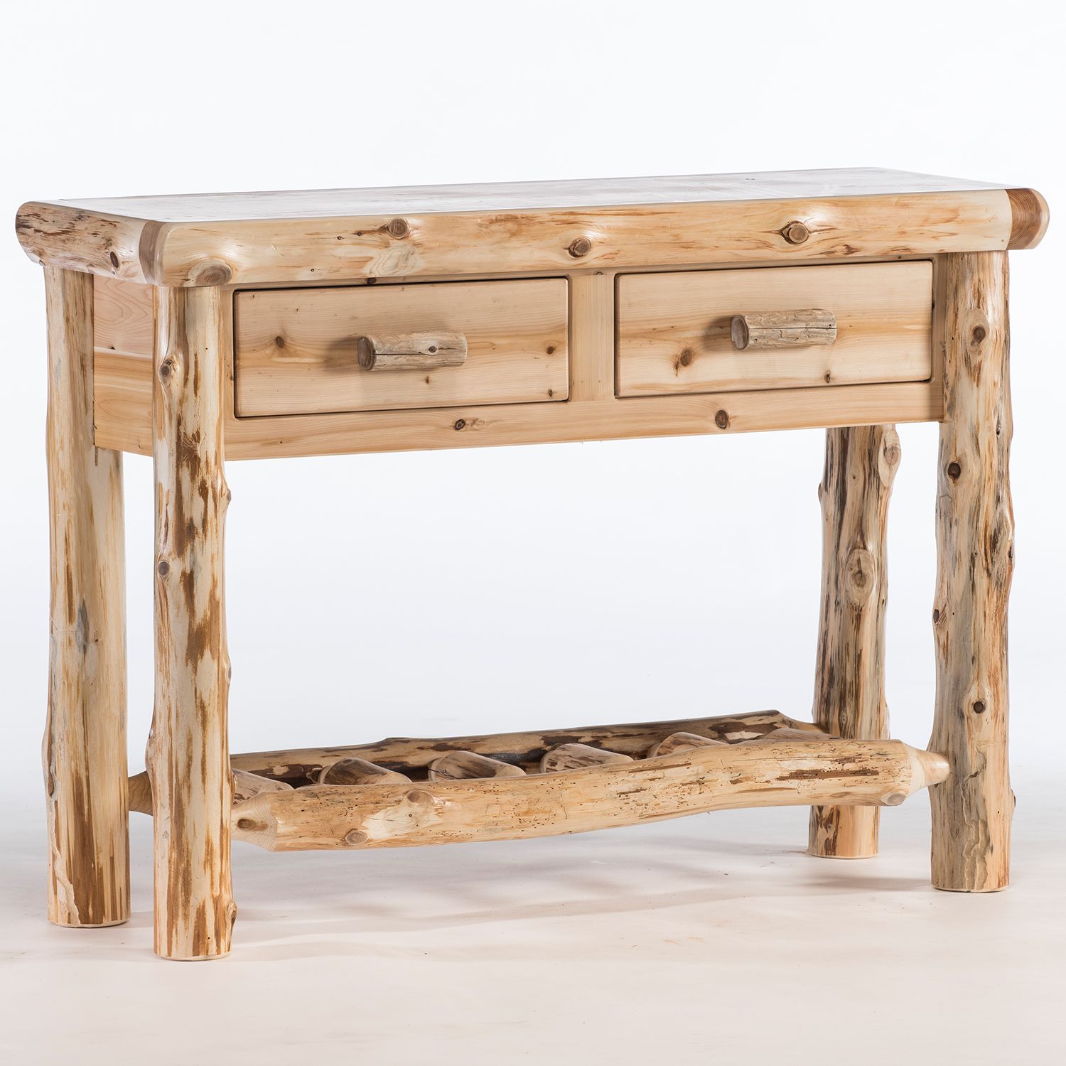 Cedar Lake Cabin Log Sofa Table with 2 Drawers