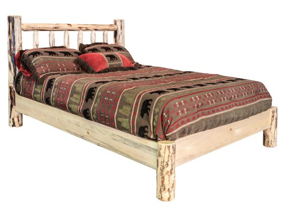 Rustic Pine Log Platform Bed