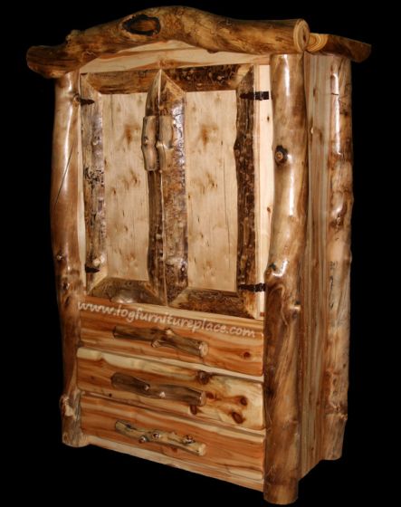 Rustic Three Drawer Aspen Log Armoire
